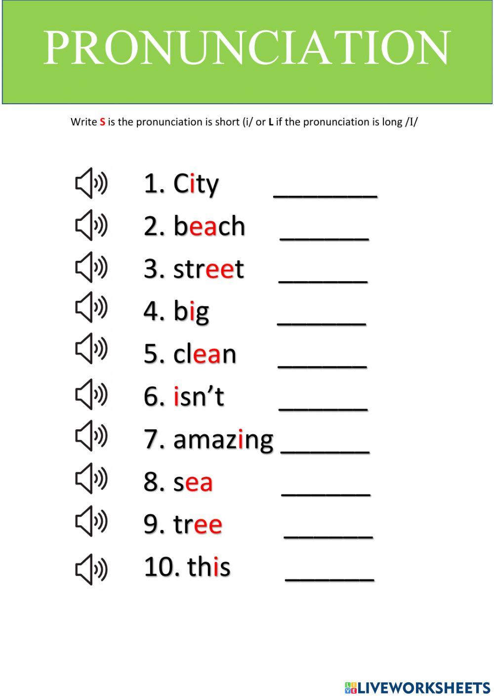 Pronunciation -I- - -i- worksheet | Live Worksheets