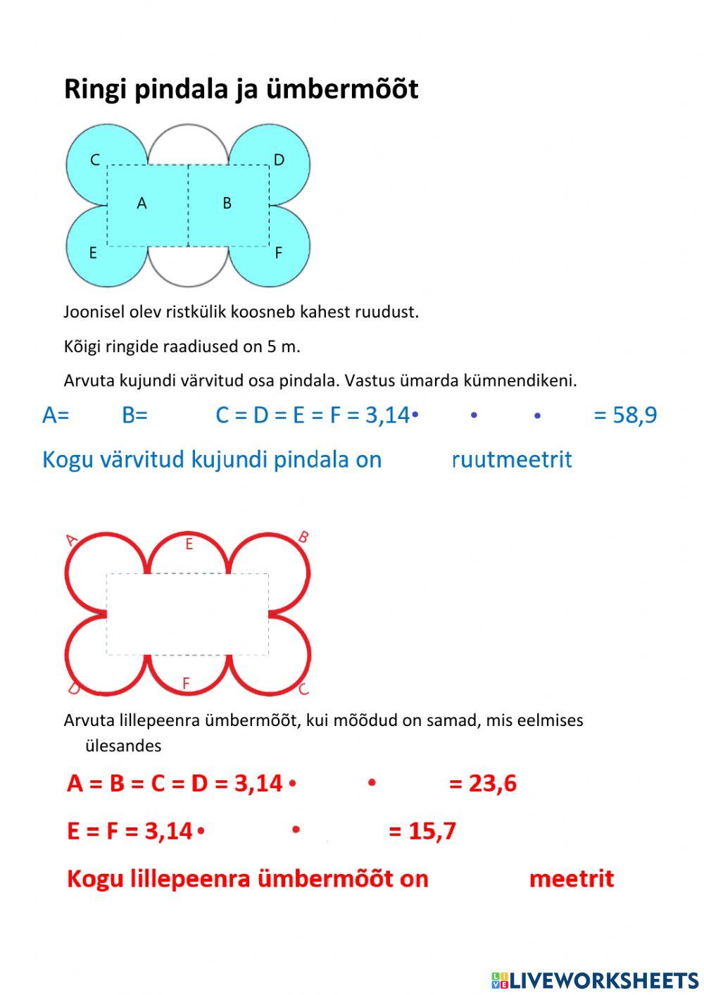Ringi pindala j… | Free Interactive Worksheets | 2049192