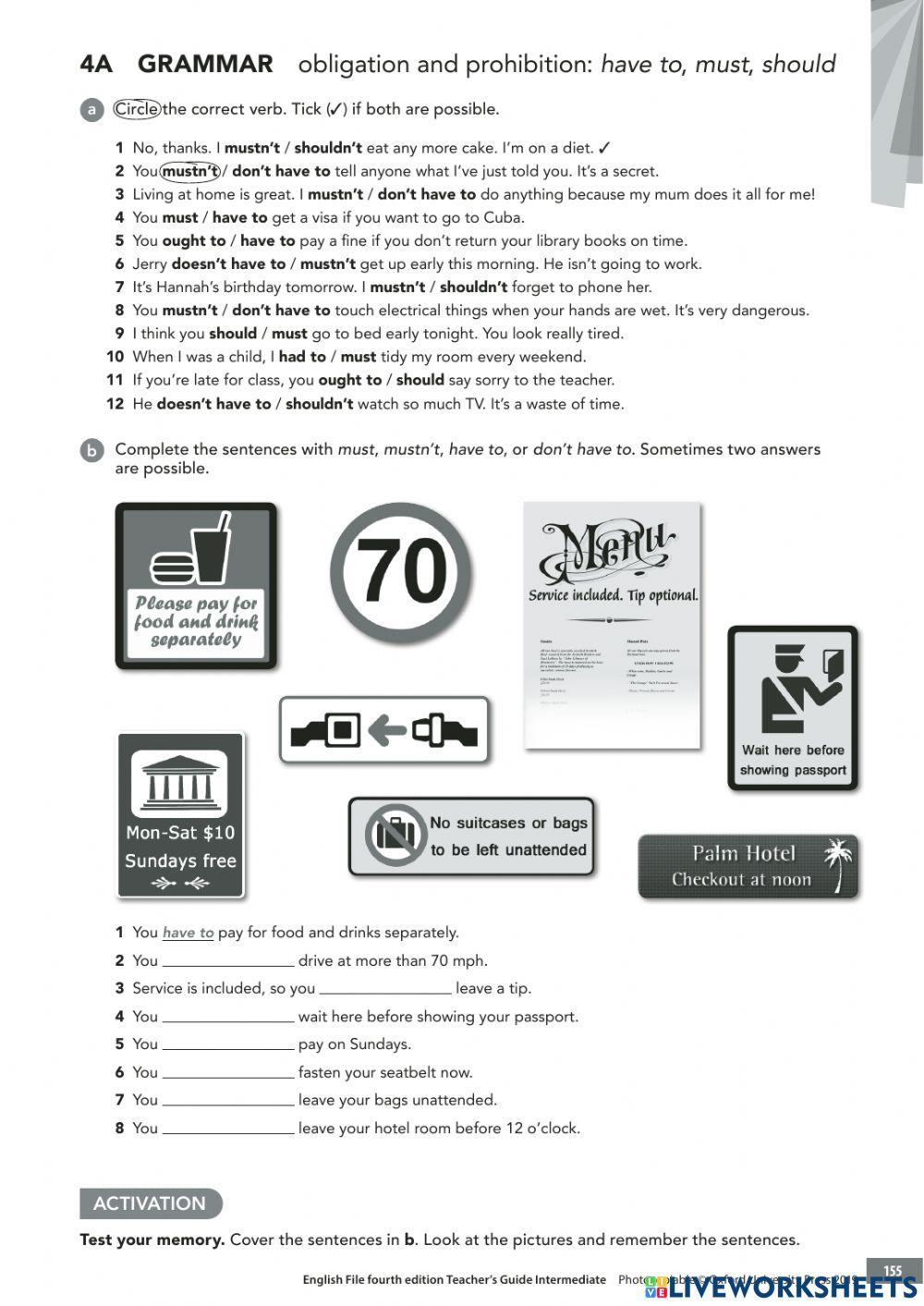 Obligation and … | Free Interactive Worksheets | 3589670