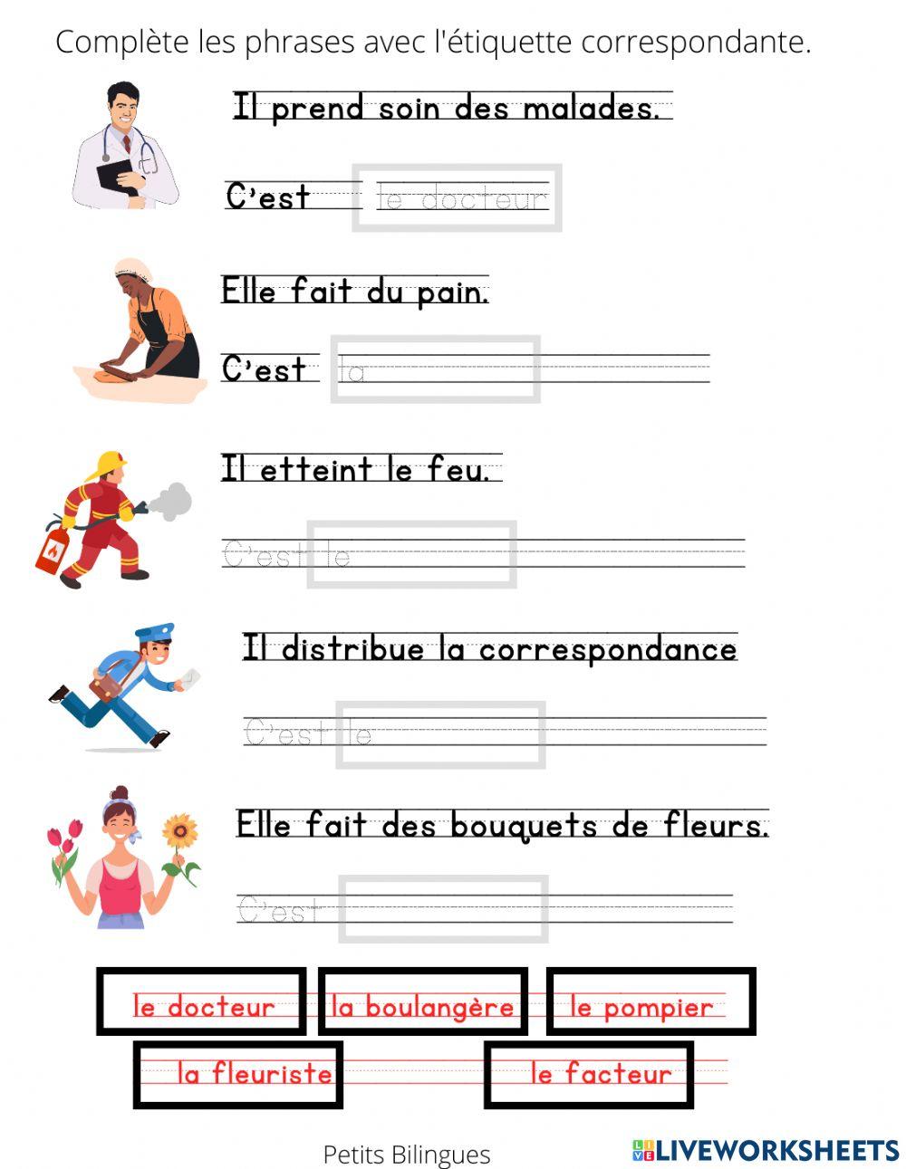 Les métiers | Free Interactive Worksheets | 2049512