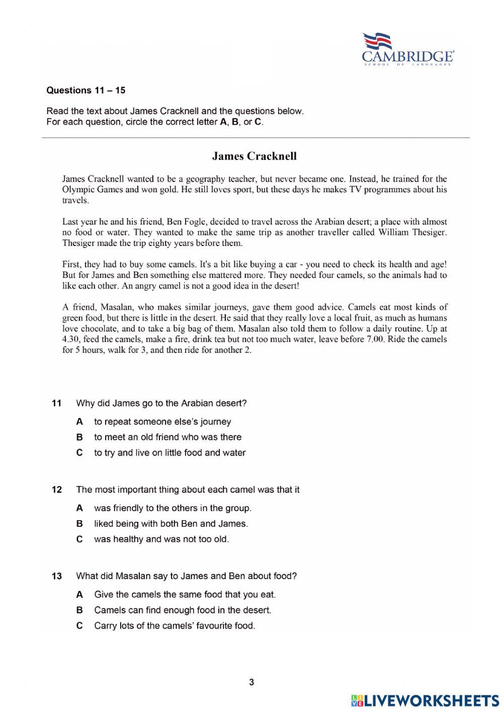 READING MOCK 2364985 | Rubi Astudillo | Live Worksheets