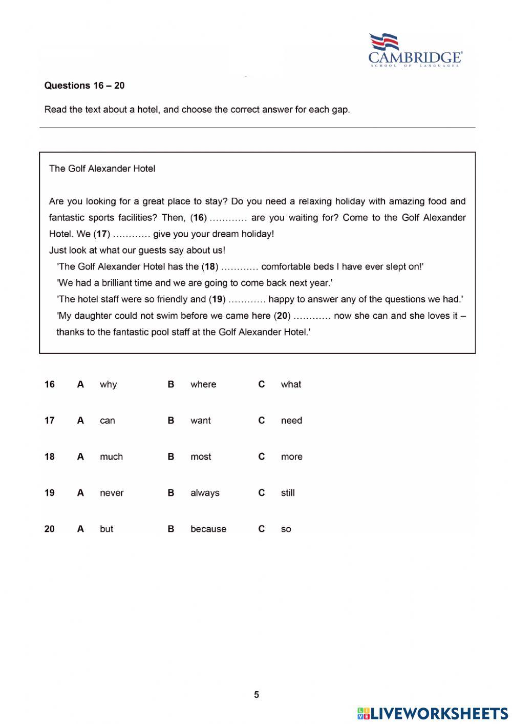READING MOCK 2364985 | Rubi Astudillo | Live Worksheets