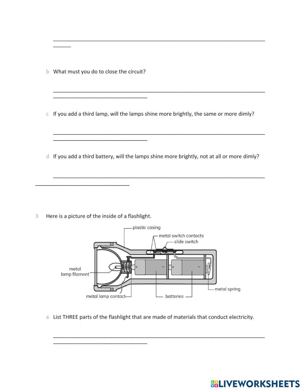 Science electricty remedial worksheet | Live Worksheets