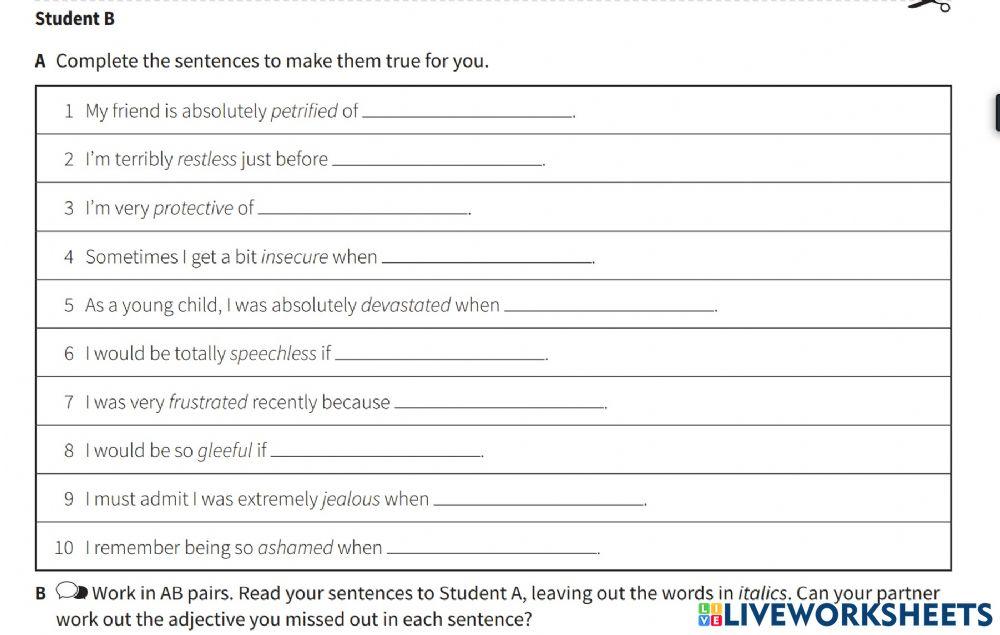 C1 6B Vocabulary Student B online exercise for | Live Worksheets