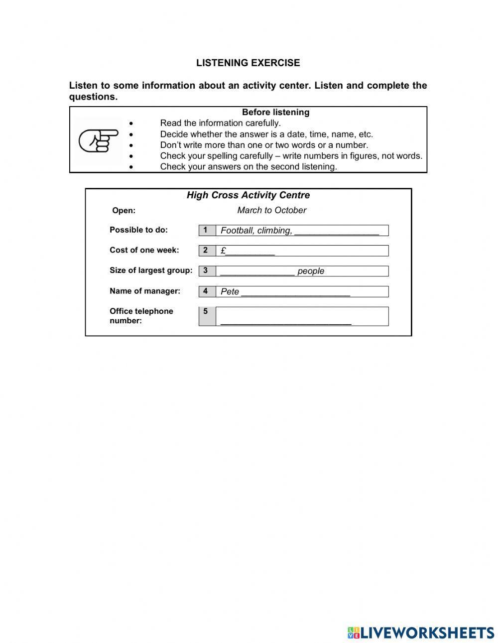 Listening Exercise activity for Elementary | Live Worksheets