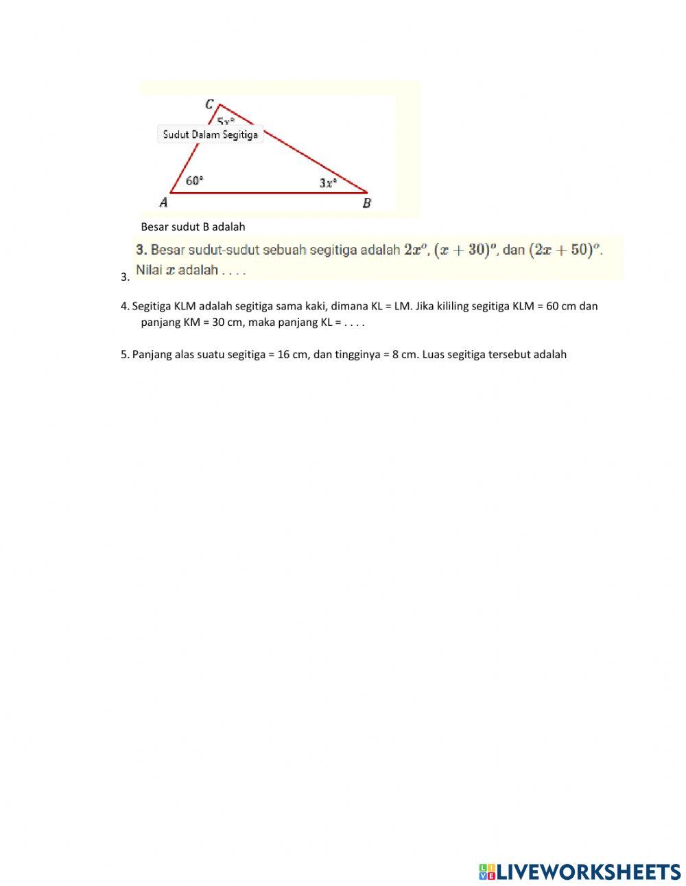 Matematika Segitiga worksheet | Live Worksheets