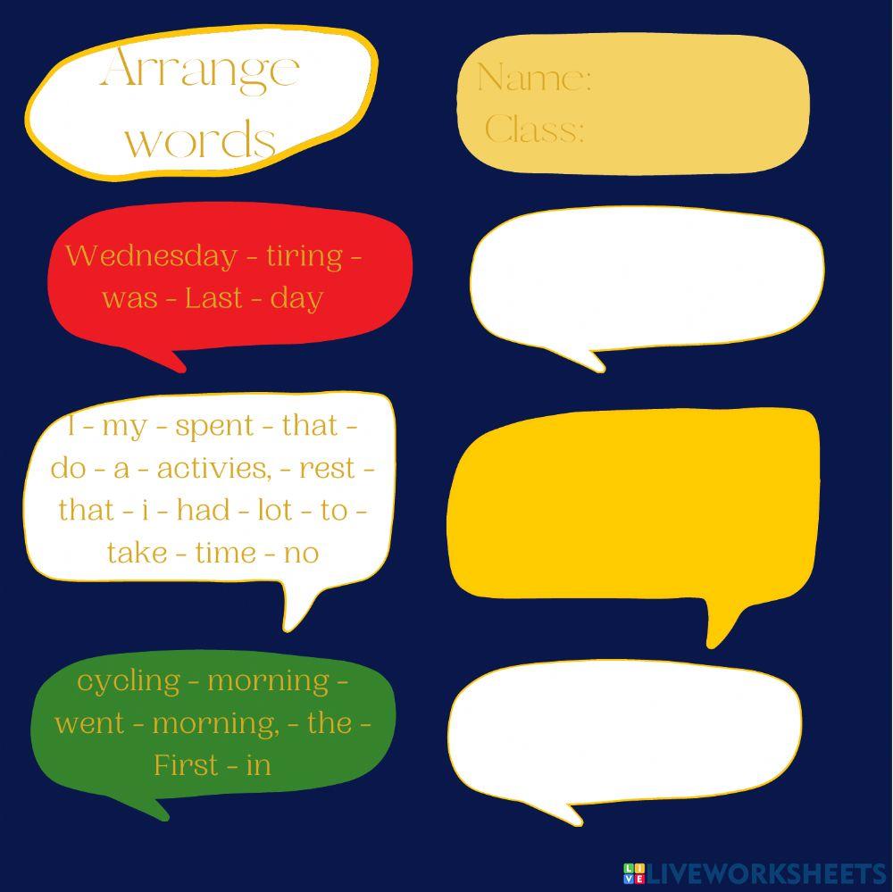 Arrange words into correct sentence worksheet | Live Worksheets