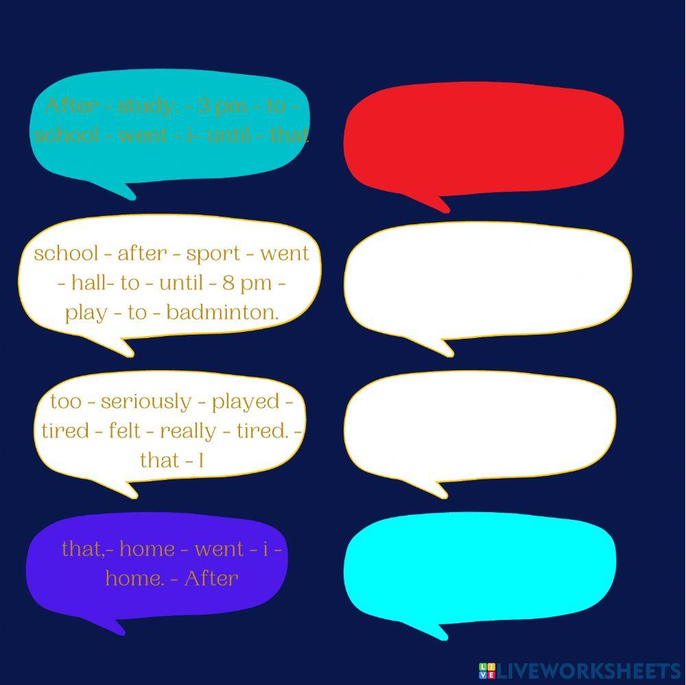 Arrange words into correct sentence worksheet | Live Worksheets