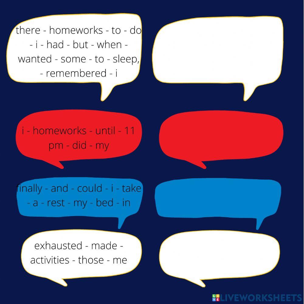 Arrange words into correct sentence worksheet | Live Worksheets