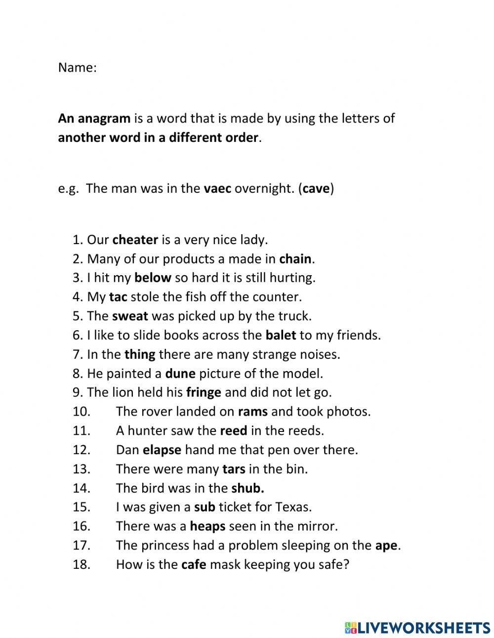 Anagrams in sen… | Free Interactive Worksheets | 2050763