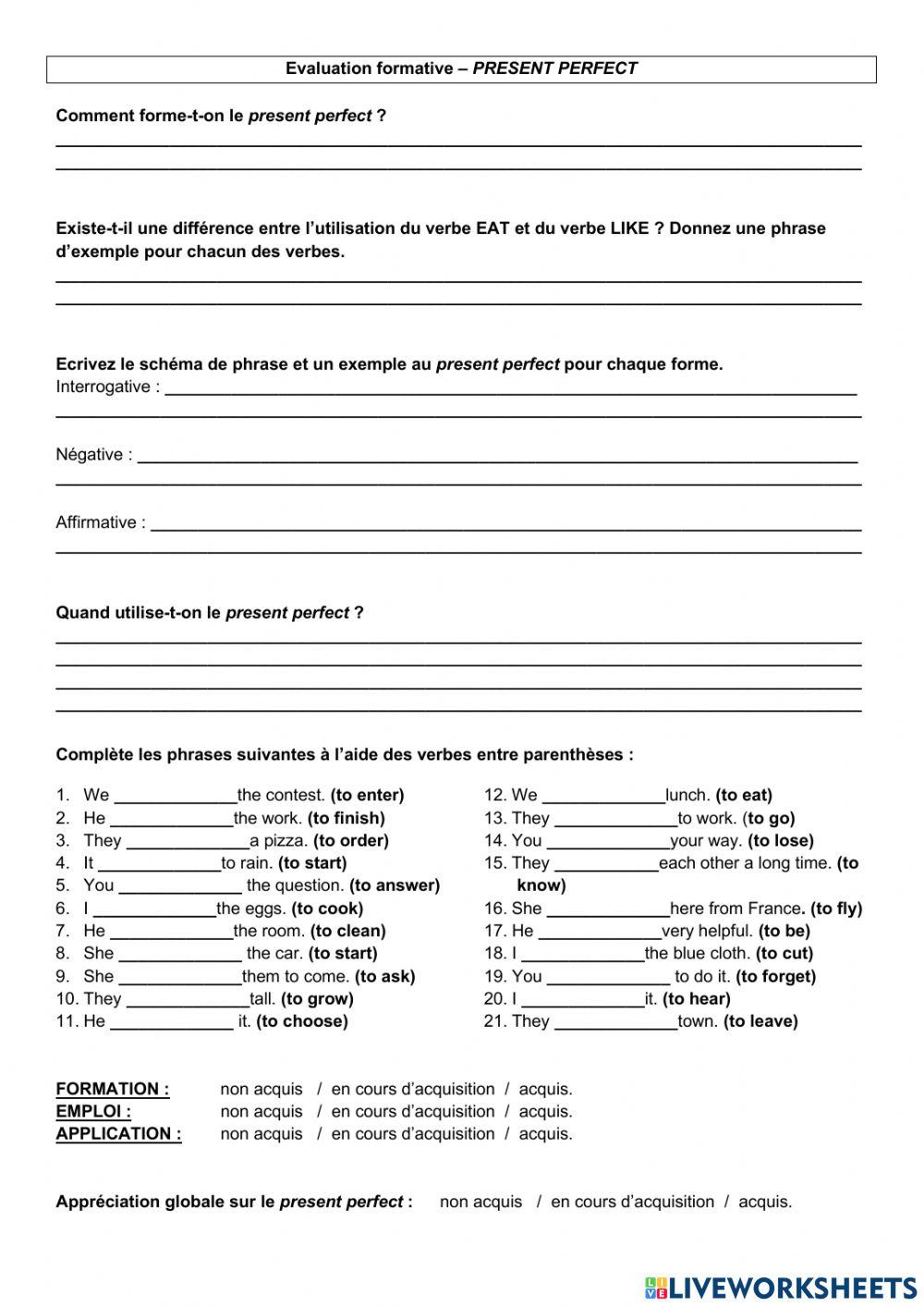 Eval formative … | Free Interactive Worksheets | 6877634