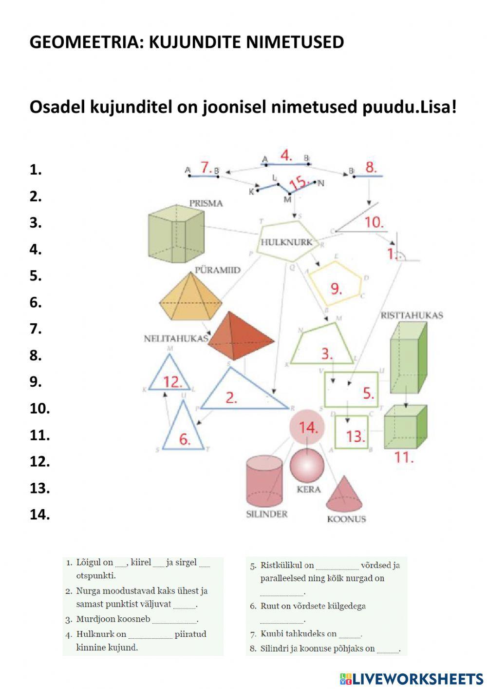 Geomeetria mõisted worksheet | Live Worksheets