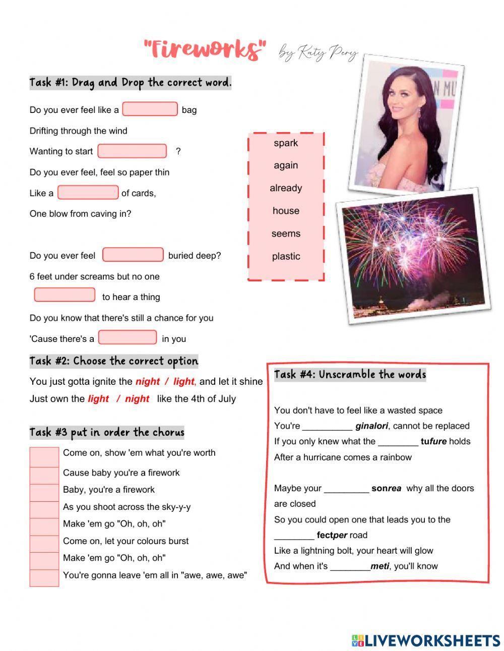 Fireworks song | Free Interactive Worksheets | 2051099