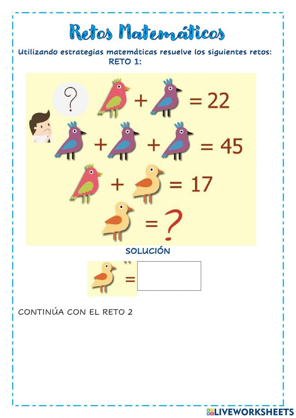 Retos matemáticos online practice | Live Worksheets
