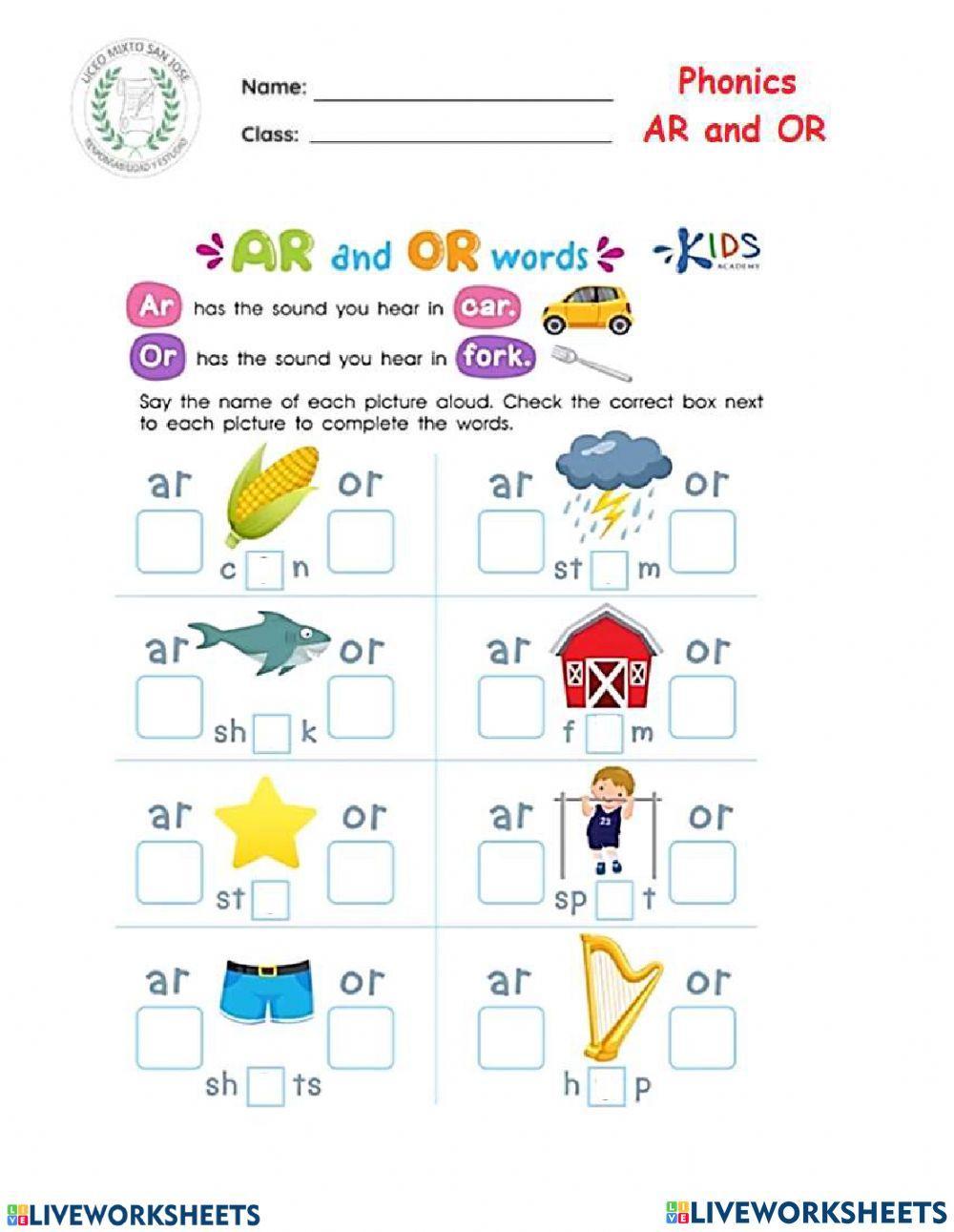 2051342 | Grade 6 Phonics ar or | sandy1996926