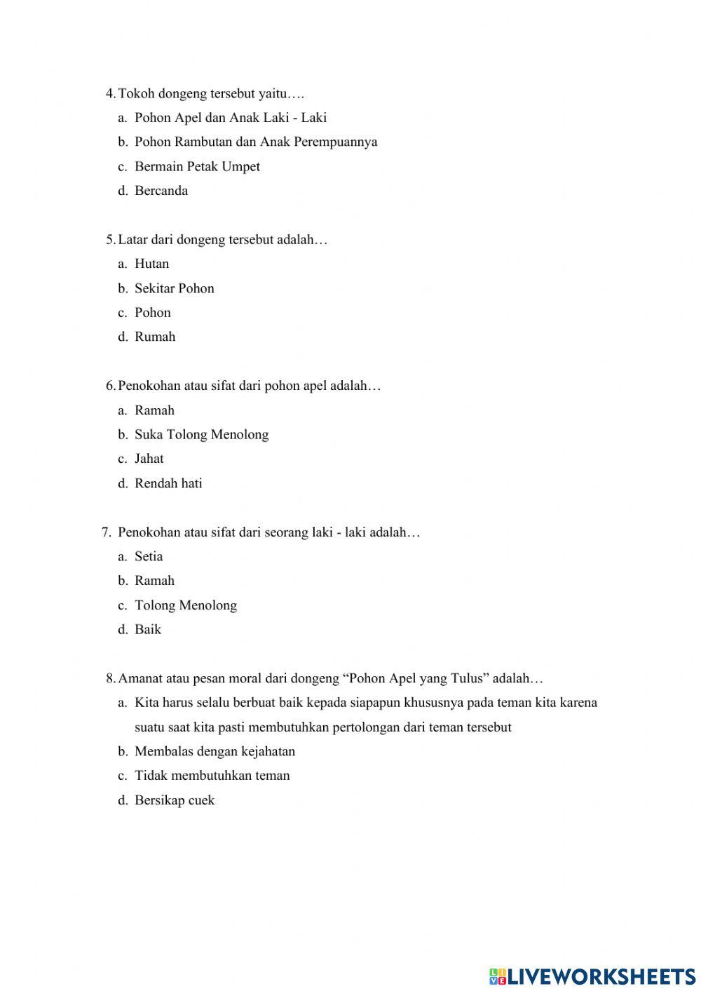 Dongeng exercise for 3 | Live Worksheets