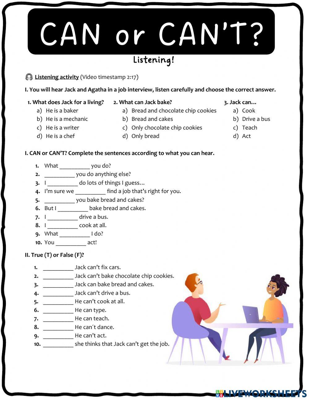 Can or Can't? | Free Interactive Worksheets | 2051361