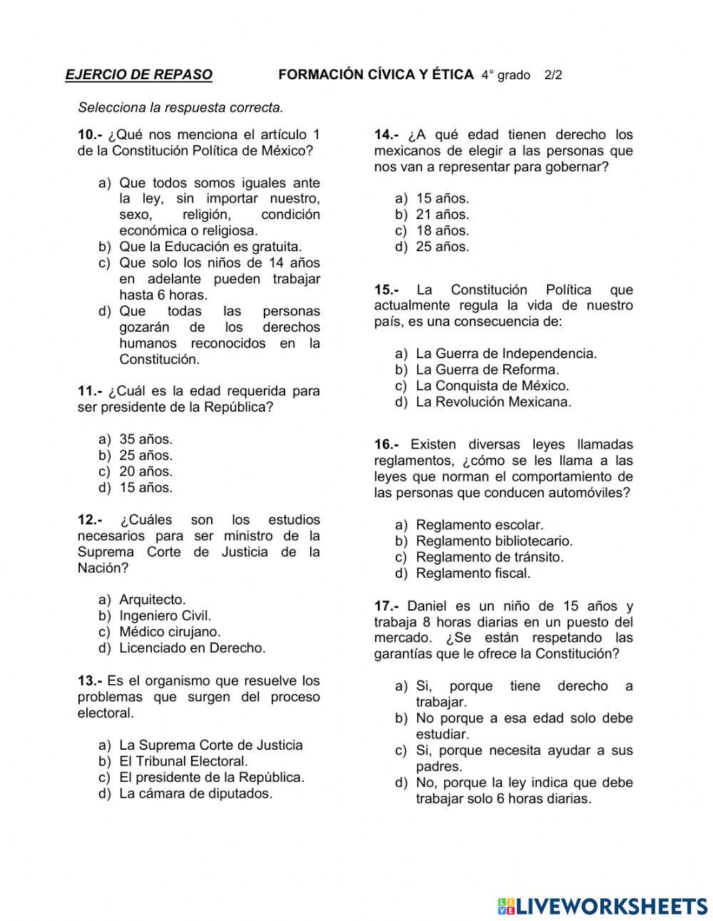 Repaso Bloque 3 F.C. y E. 4° grado 2051564 | Arahuica
