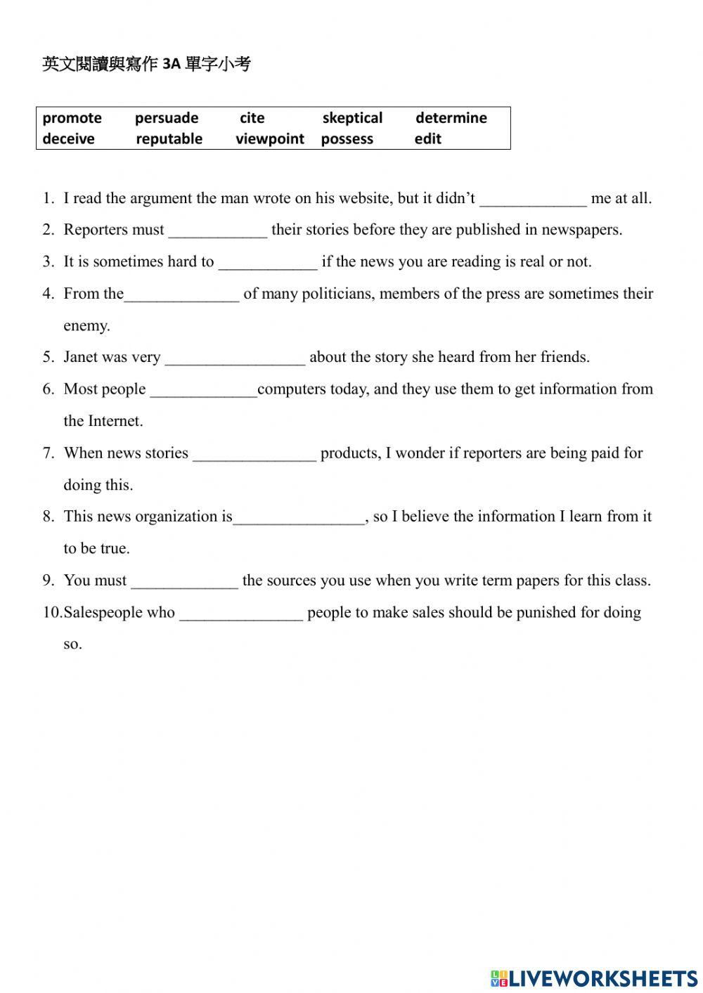 3AVocab online exercise for | Live Worksheets