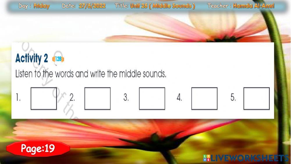 Listen to the words and write the middle sounds. online exercise for ...