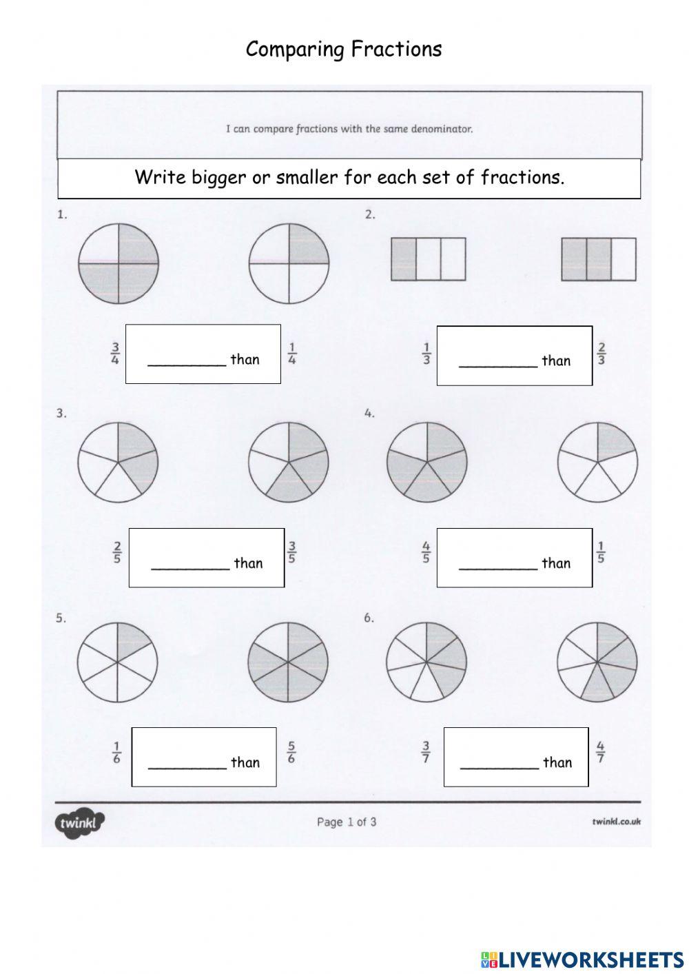 Comparing Fractions online exercise for | Live Worksheets