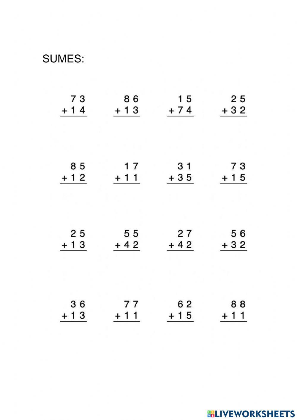 Sumes worksheet for 1r | Live Worksheets