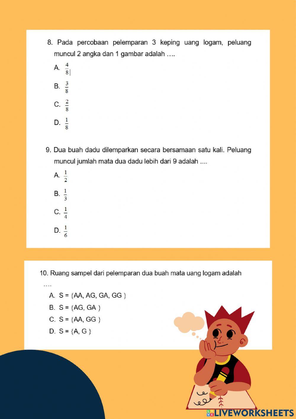 Peluang online worksheet for 8 | Live Worksheets
