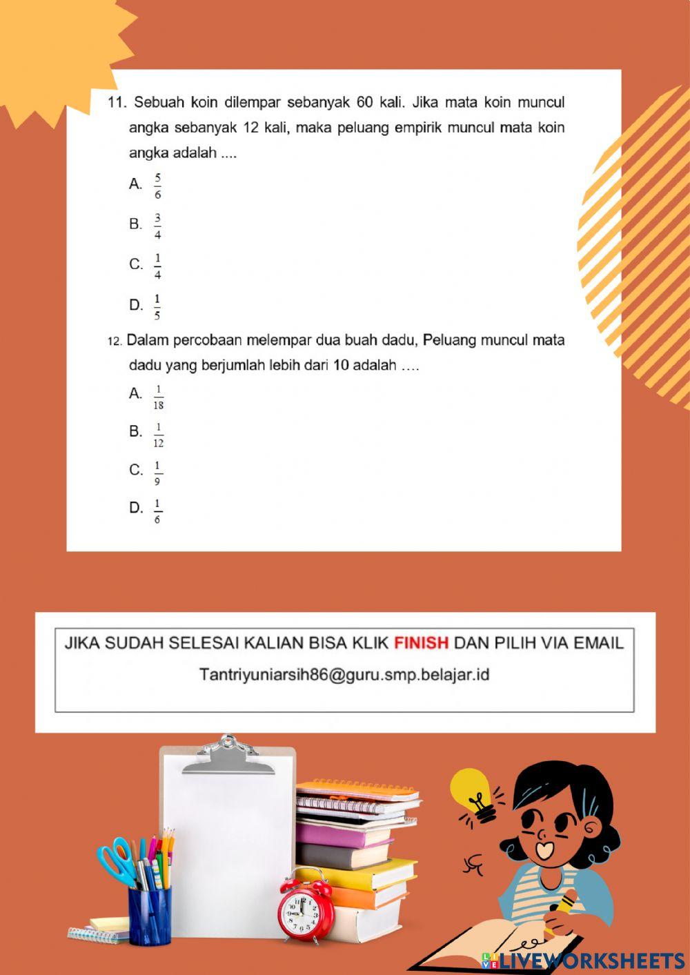 Peluang online worksheet for 8 | Live Worksheets