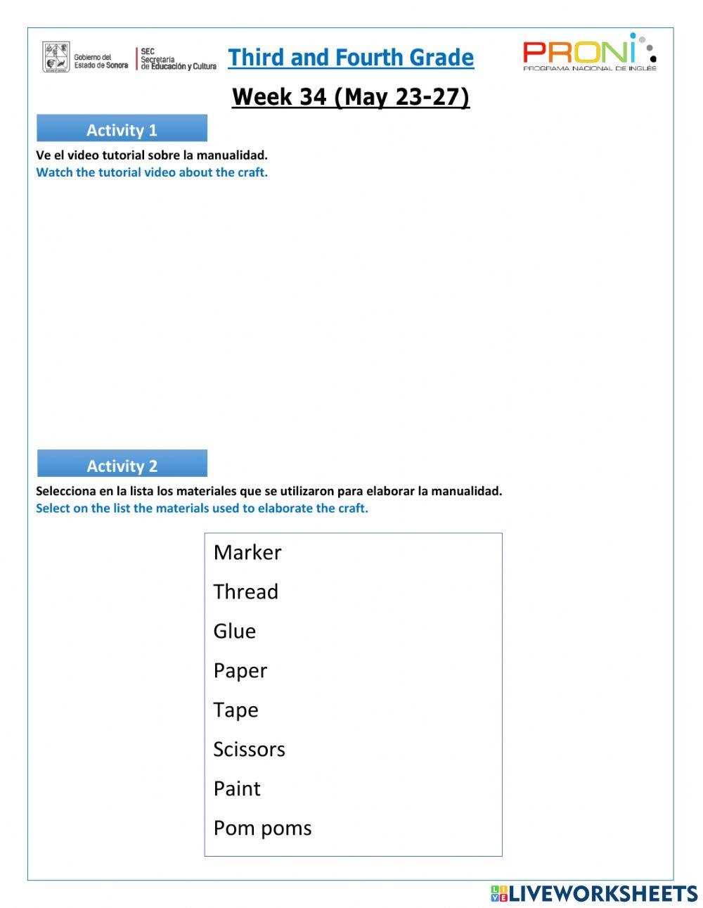 3ro y 4to Semana 34 (23-27 mayo). online exercise for | Live Worksheets