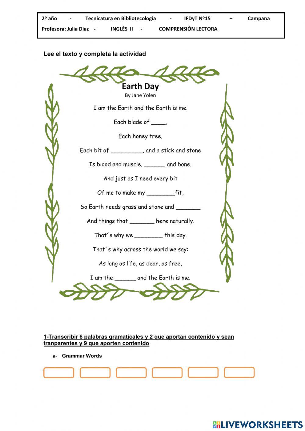 Earth day worksheet for Media | Live Worksheets
