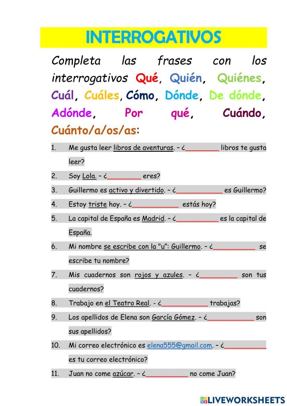 Interrogativos | Free Interactive Worksheets | 1993259