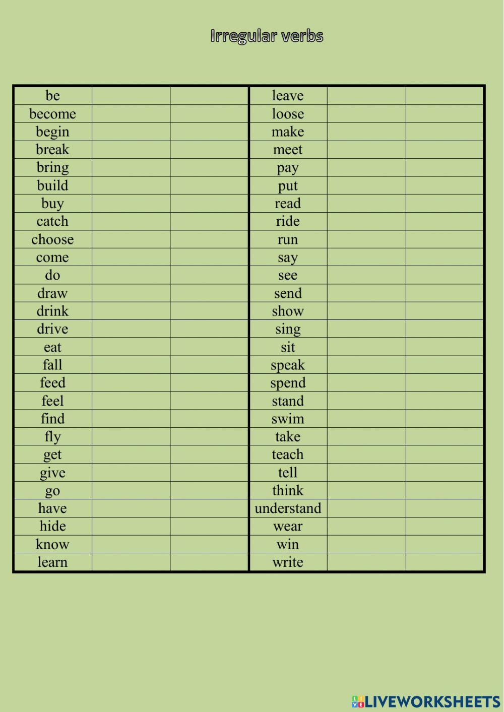 Irregular verbs online exercise for Intermediate | Live Worksheets