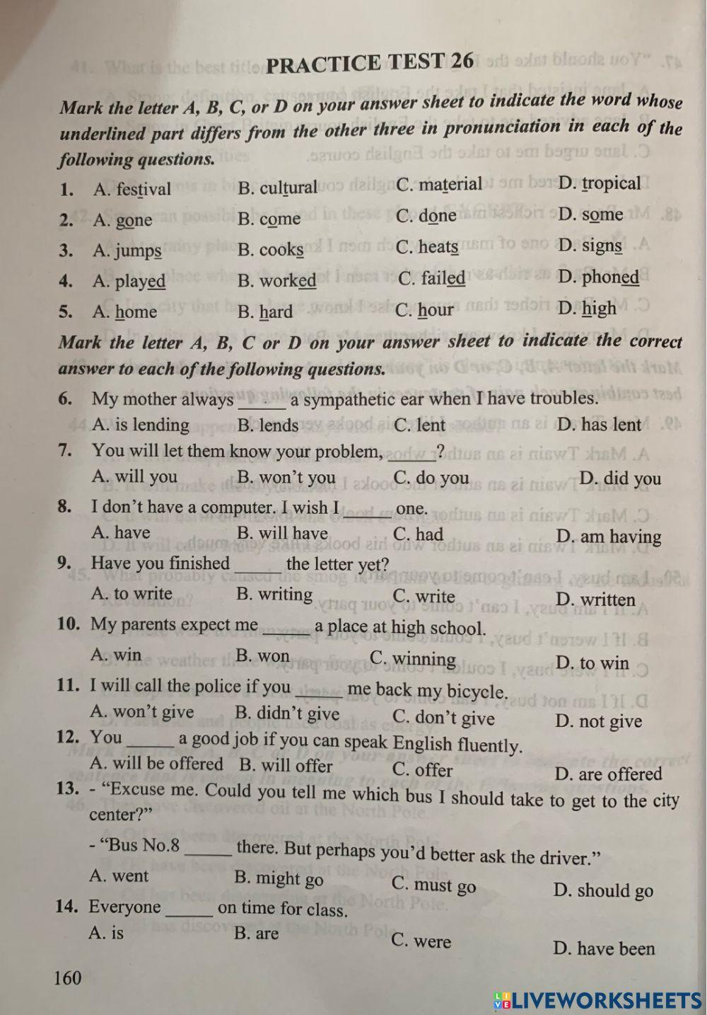 Practice 26 2053081 | Phạm Thị Hoài | Live Worksheets