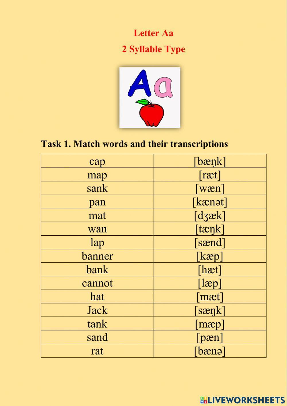 Pdf online exercise: Letter Aa | Live Worksheets