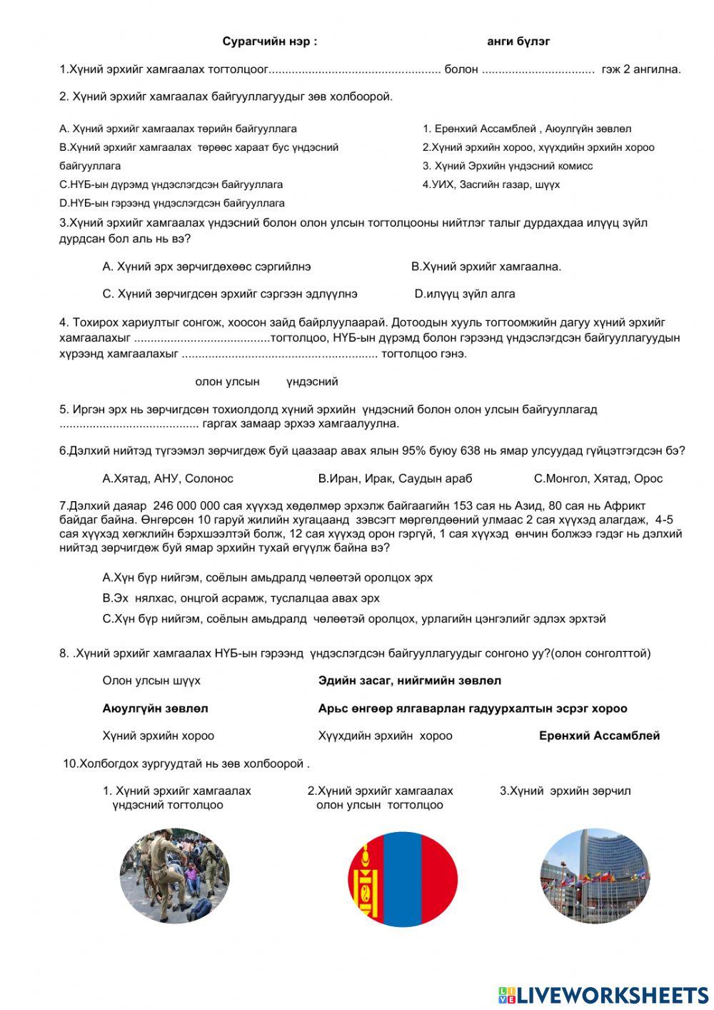 Хүний эрхийг хамгаалах тогтолцоо шинэ Online Exercise For Live