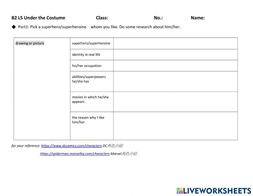 B2L5 Under the Costume worksheet | Live Worksheets