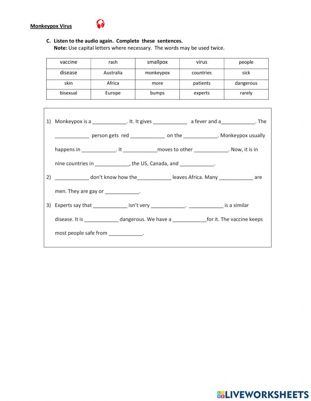 Monkeypox Virus-Lev 1-Ws2b online exercise for | Live Worksheets