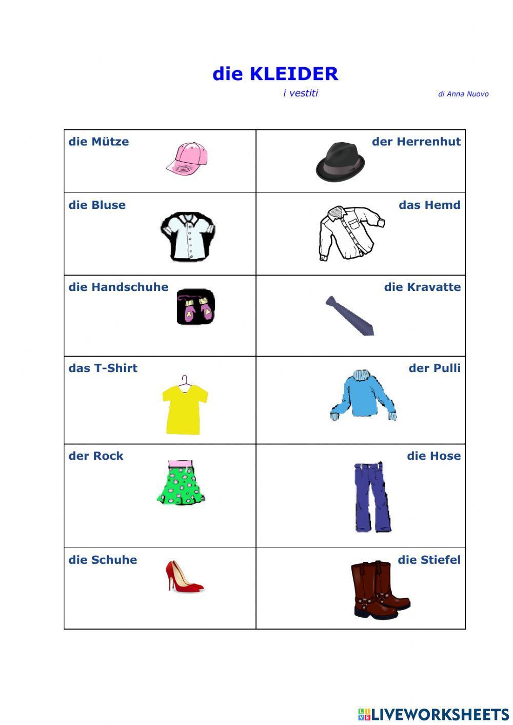 Kleider - Vestiti worksheet | Live Worksheets