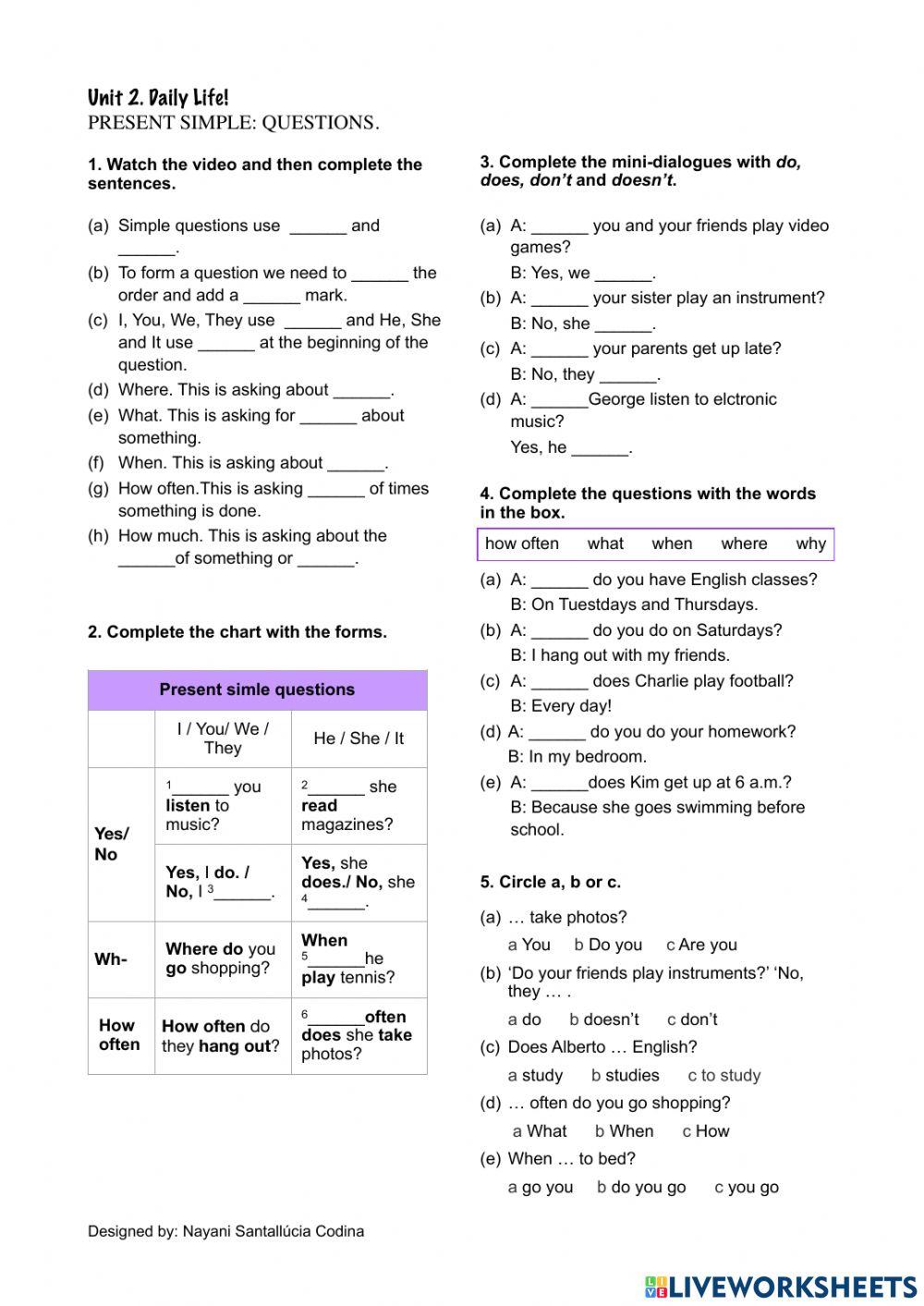 Present simple:… | Free Interactive Worksheets | 2054132
