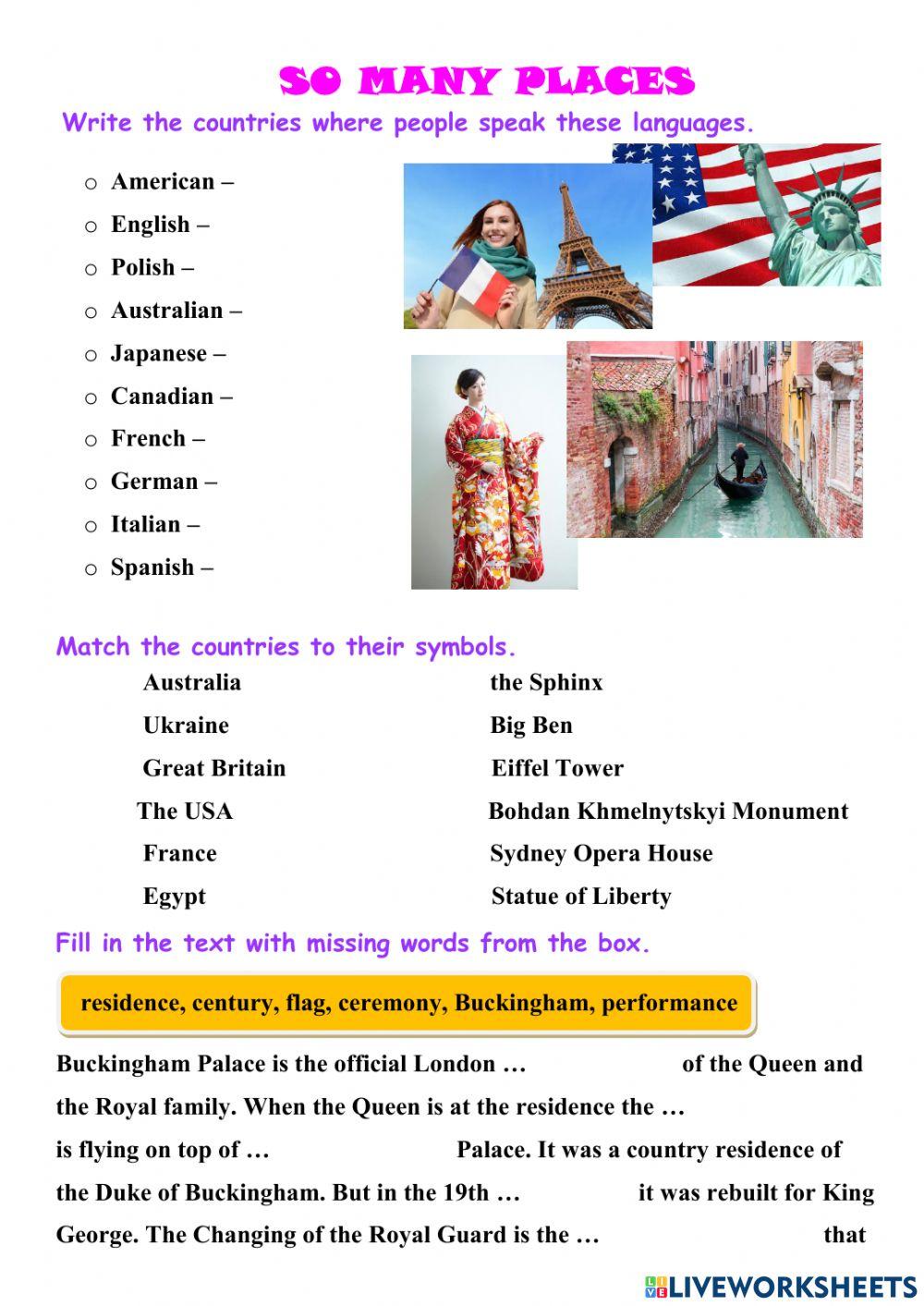 So Many Places online exercise for | Live Worksheets