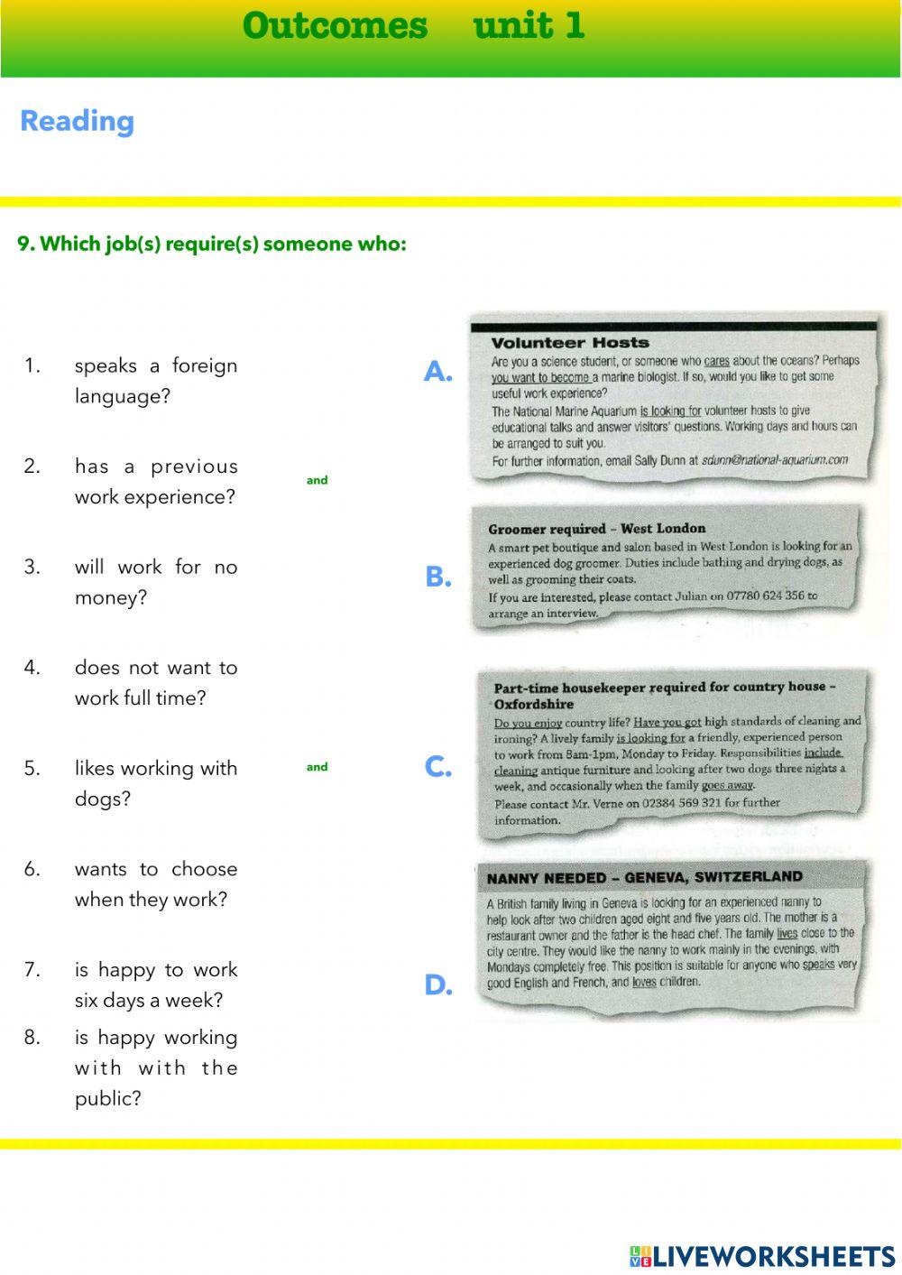 Present Simple and present Continuous for future Outcomes unit 1 worksheet | Live Worksheets