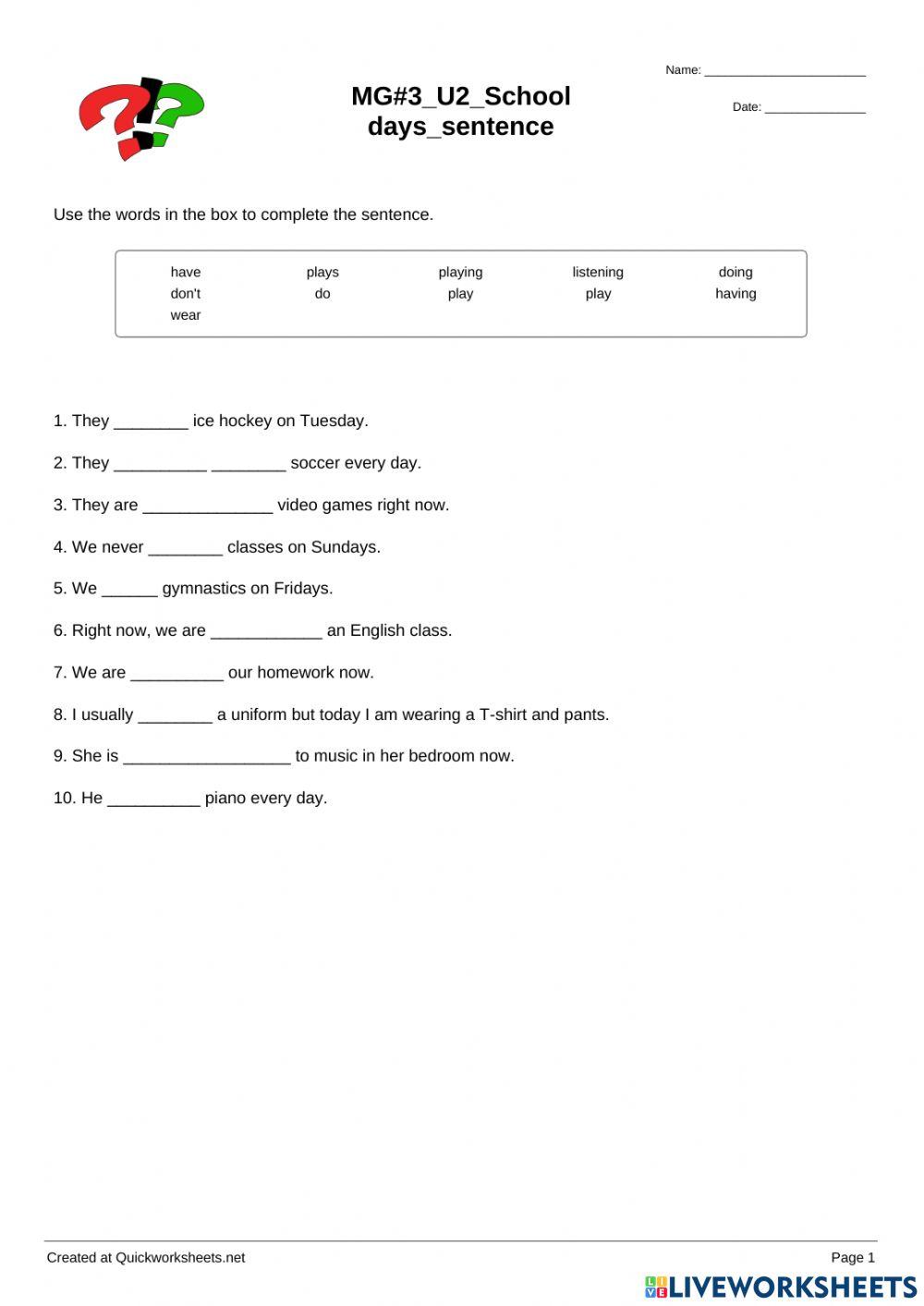 MG-B3-U2-sentence worksheet | Live Worksheets