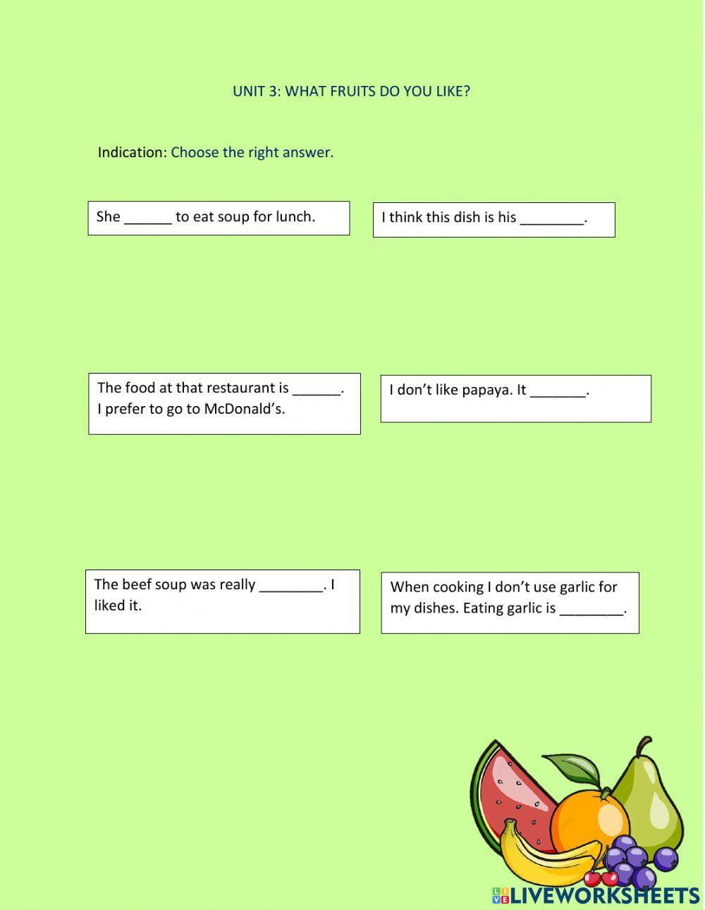 Unit 3 What fruits do you like? worksheet | Live Worksheets