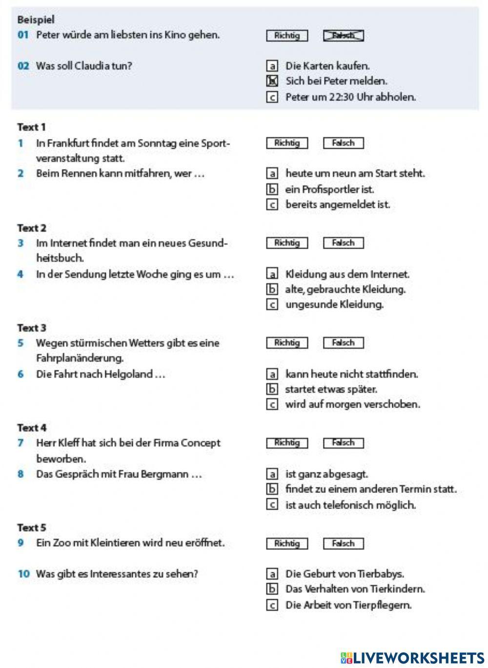 Cornelsen Prüfungstraining B1 Modelltest 2 Hören Teil 1 worksheet ...