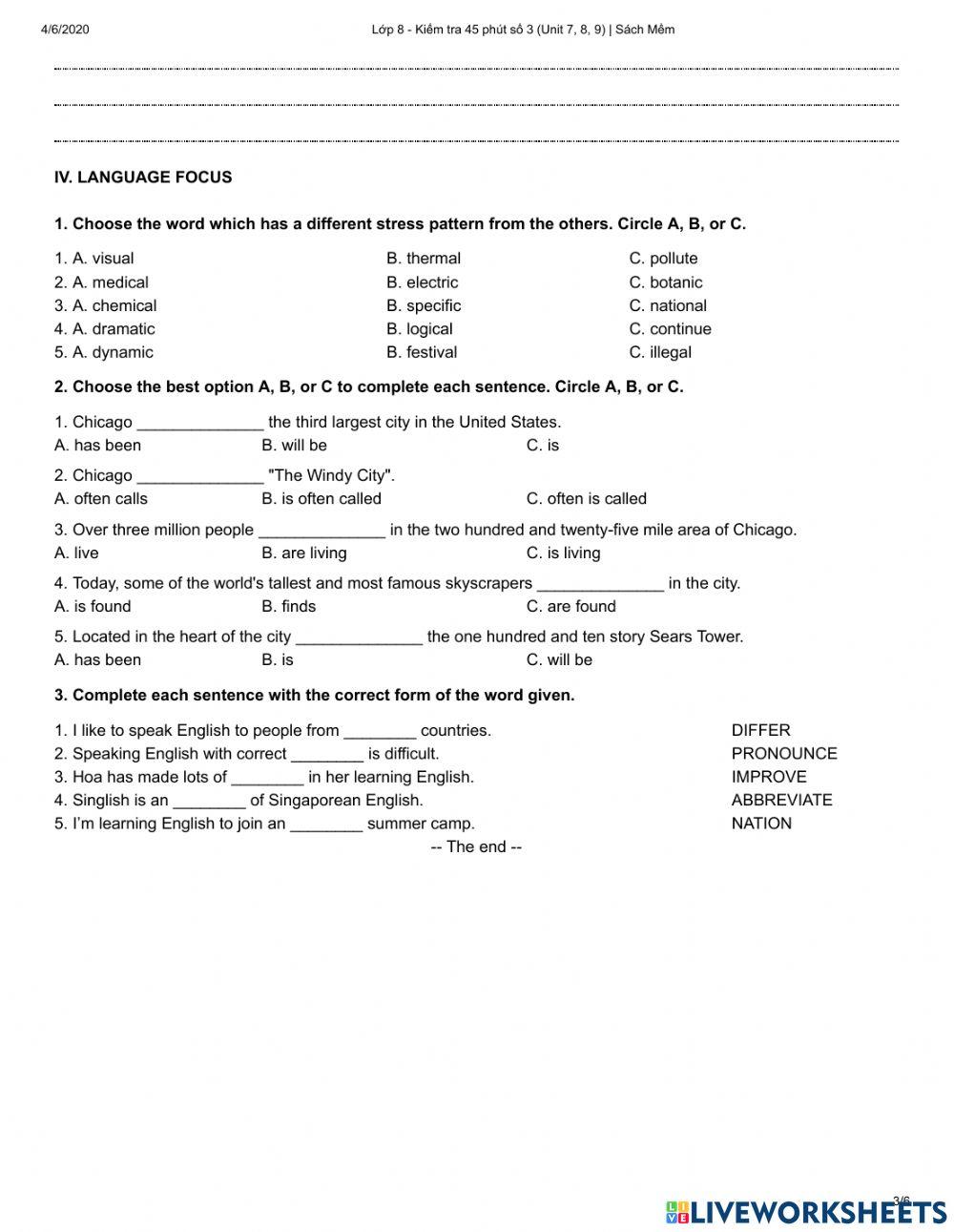 Revision-Grade 8-U7,8,9 worksheet | Live Worksheets