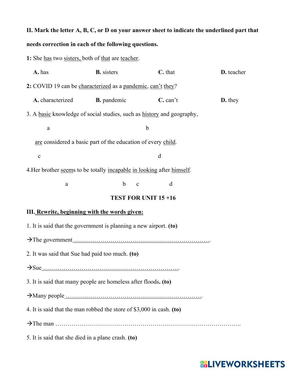 Revison term 2 worksheet | Live Worksheets