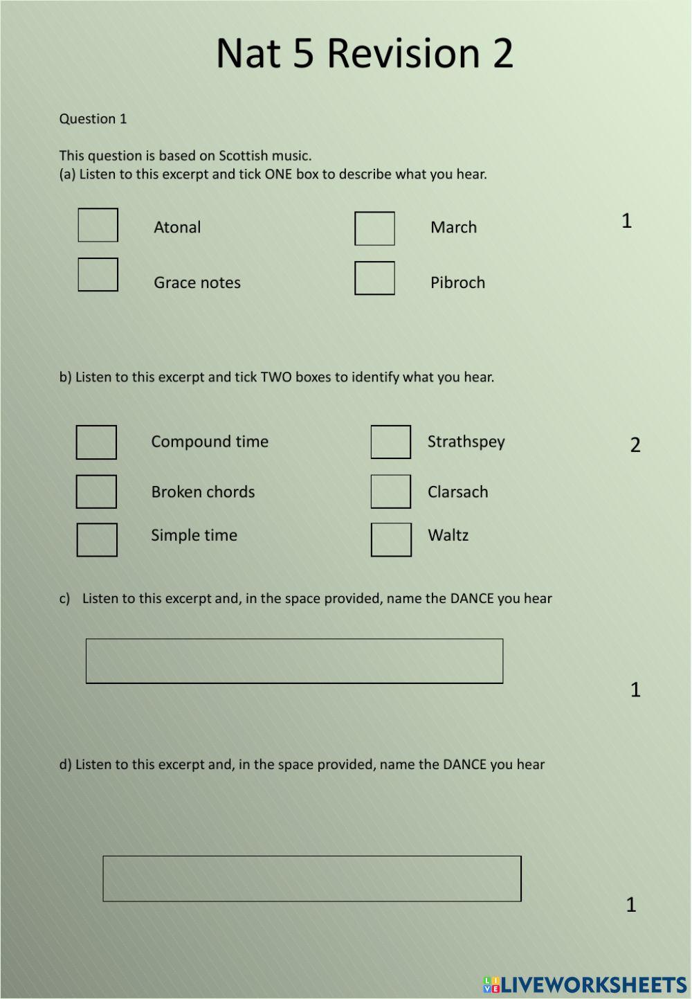 Nat 5 Music Revision 2 2078533 | Mus17 | Live Worksheets