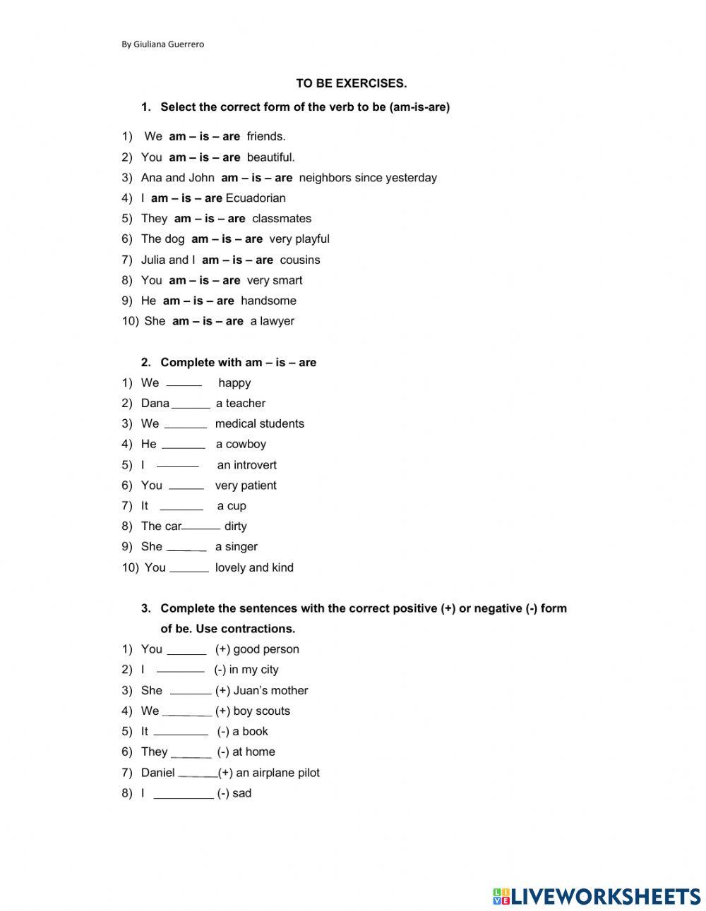 2020859 | To be exercises | Giuliana_G | LiveWorksheets