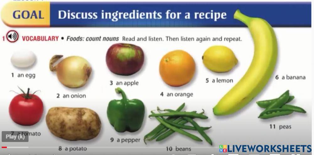 Food nouns worksheet | Live Worksheets