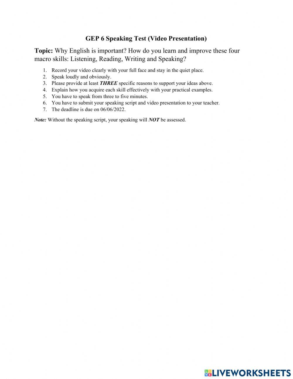 GEP 6 Speaking … | Free Interactive Worksheets | 6878818